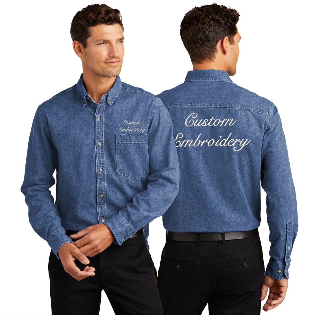 Embroidered Heavyweight Long Sleeve Denim Shirt Personalized ...