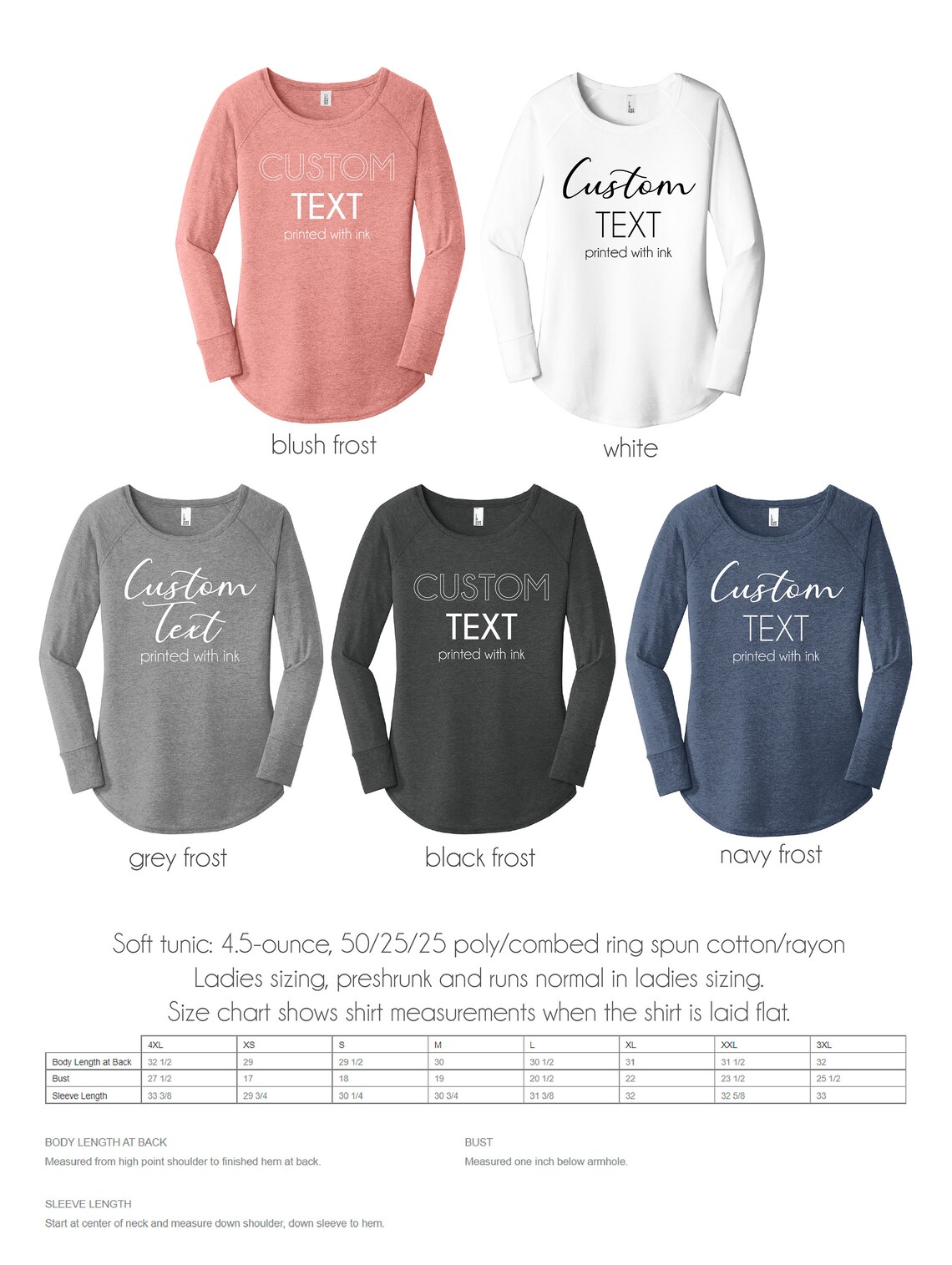 Custom Printed Tunic Shirt for Women Ladies Long Sleeve Soft | Etsy