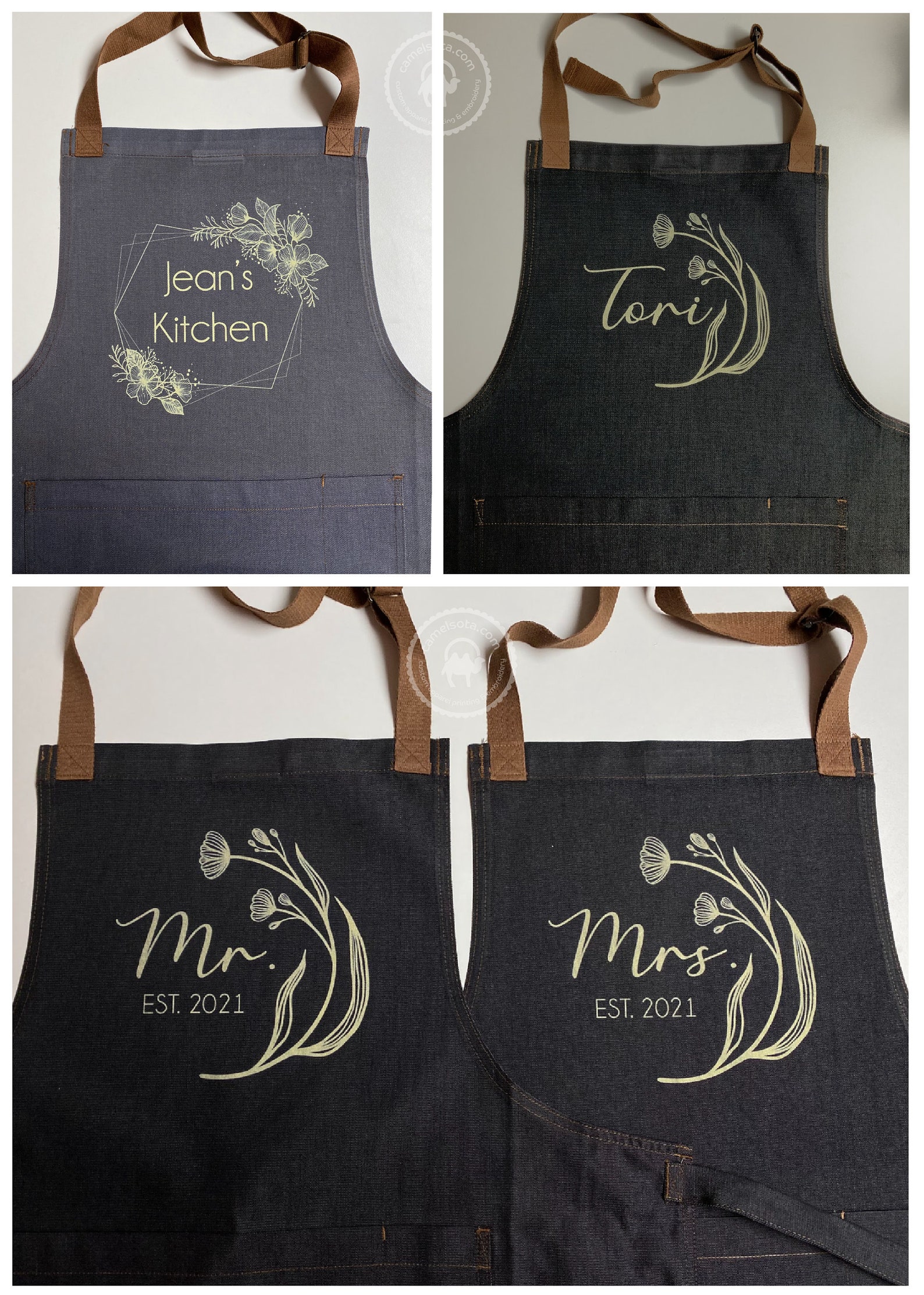 Custom Apron Printed With Ink, Personalized Apron With Floral Designs ...