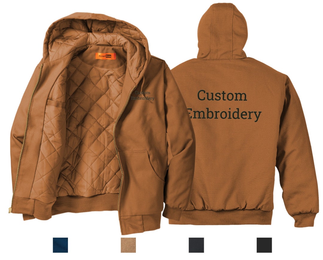 Custom Embroidered Cornerstone Duck Cloth Hooded Work Jacket Full-zip ...