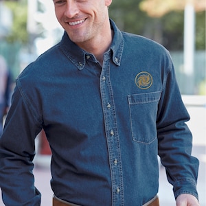 Embroidered Heavyweight Long Sleeve Denim Shirt Personalized ...