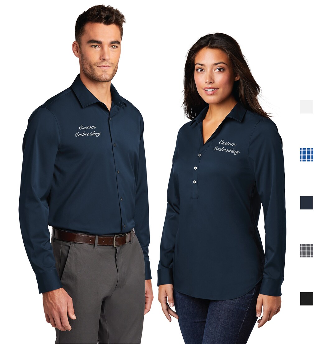 Embroidered Corporate Button Down Tunic and Shirt Stretchy - Etsy