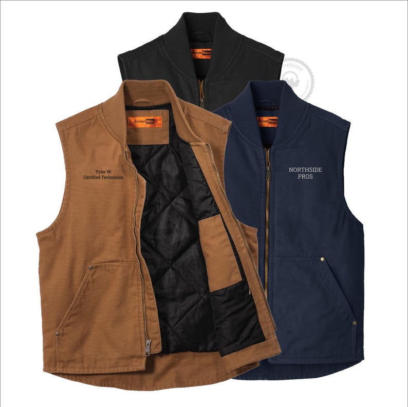 Custom Embroidered Cornerstone Washed Duck Cloth Vest Full-zip Company ...