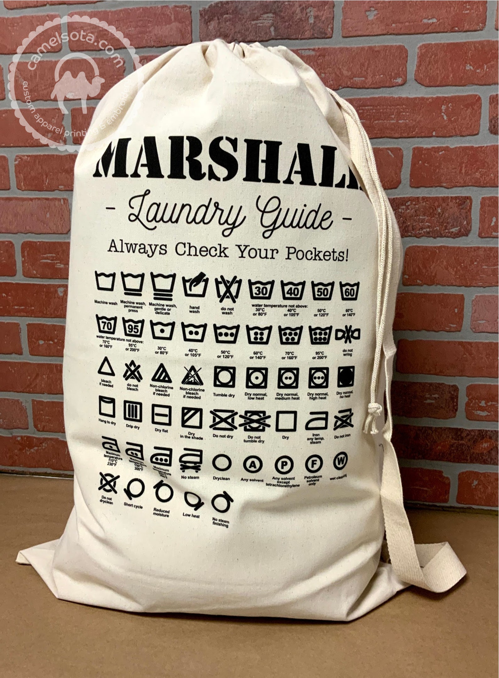 Custom Canvas Laundry Bag With Washing Instructions Personalized ...