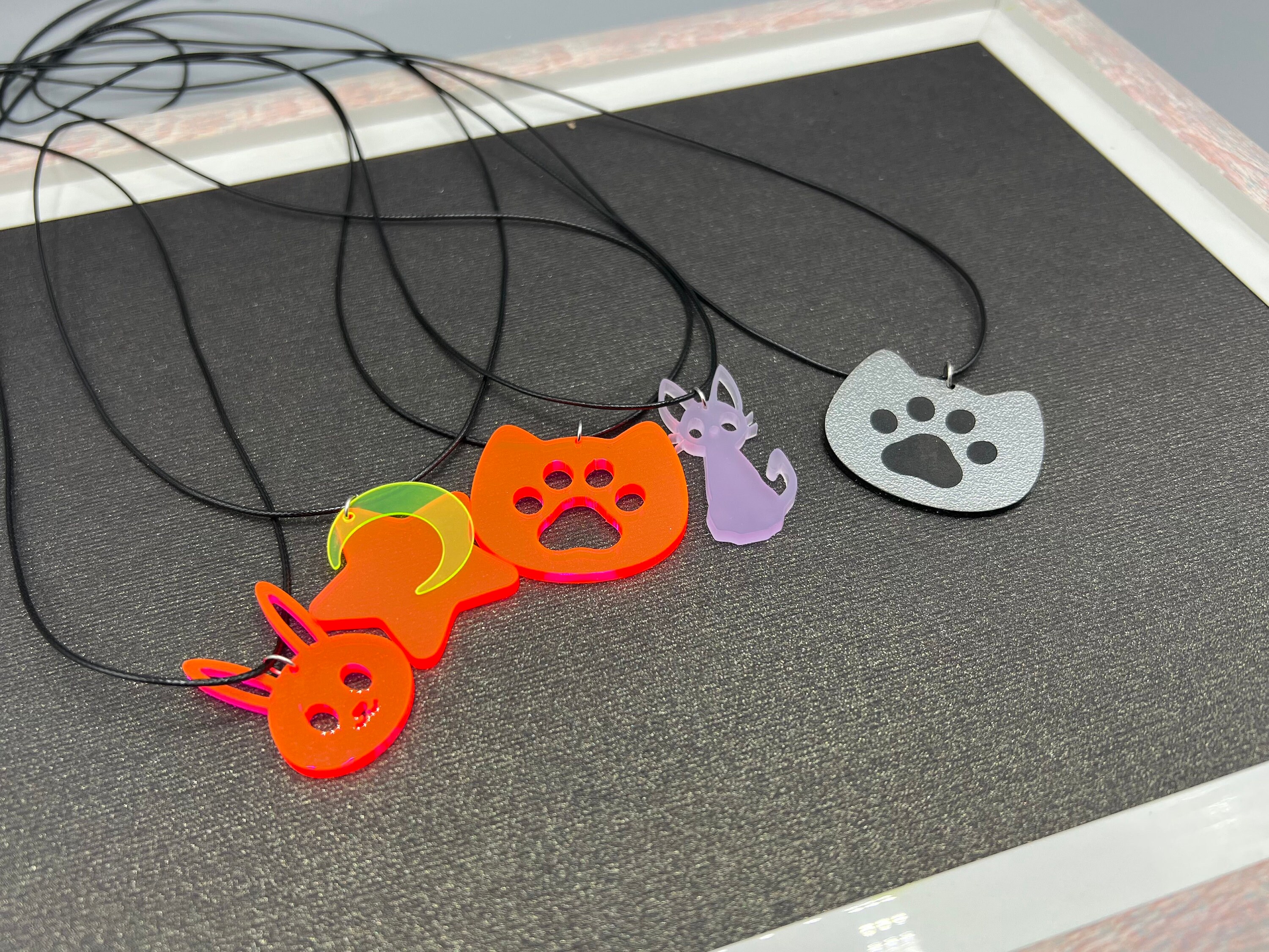 Sigil Cord Necklace With Pink&yellow Neon Acrylic Pendant Half Moon and ...