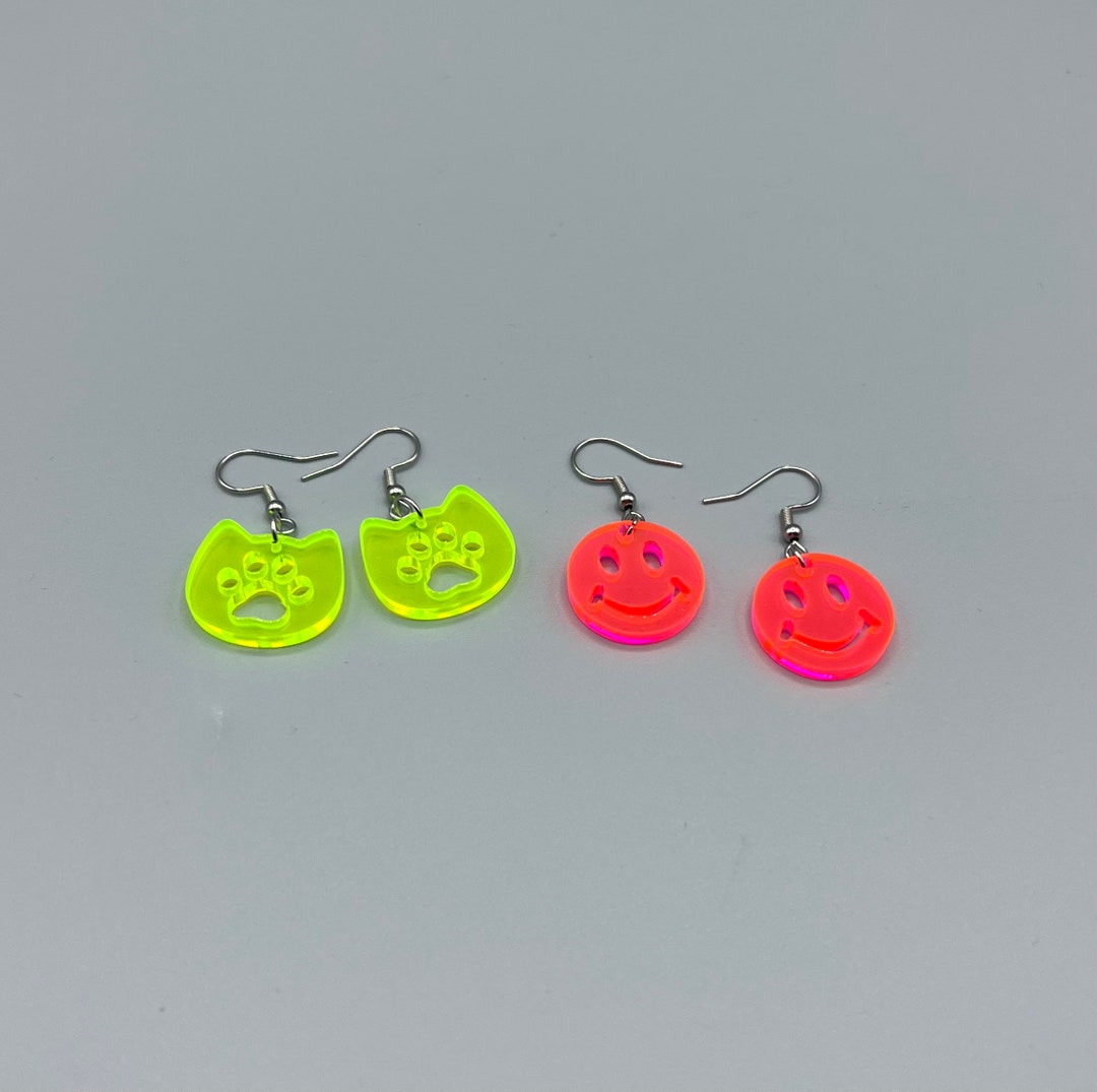 Sigil Pink Yellow Purple Neon Acrylic Earings Cat Dog Paw Smile Face ...