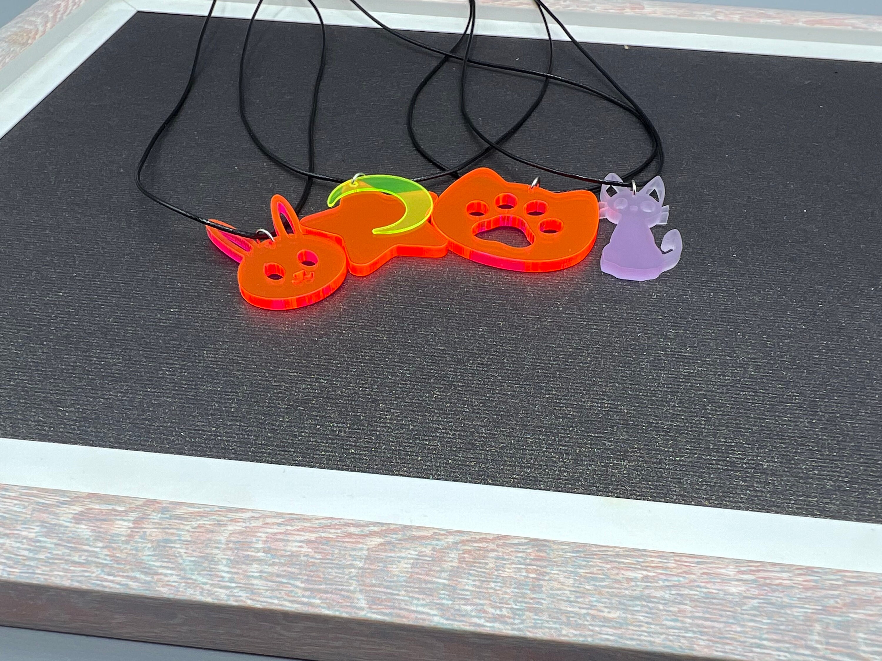 Sigil Cord Necklace With Pink&yellow Neon Acrylic Pendant Half Moon and ...