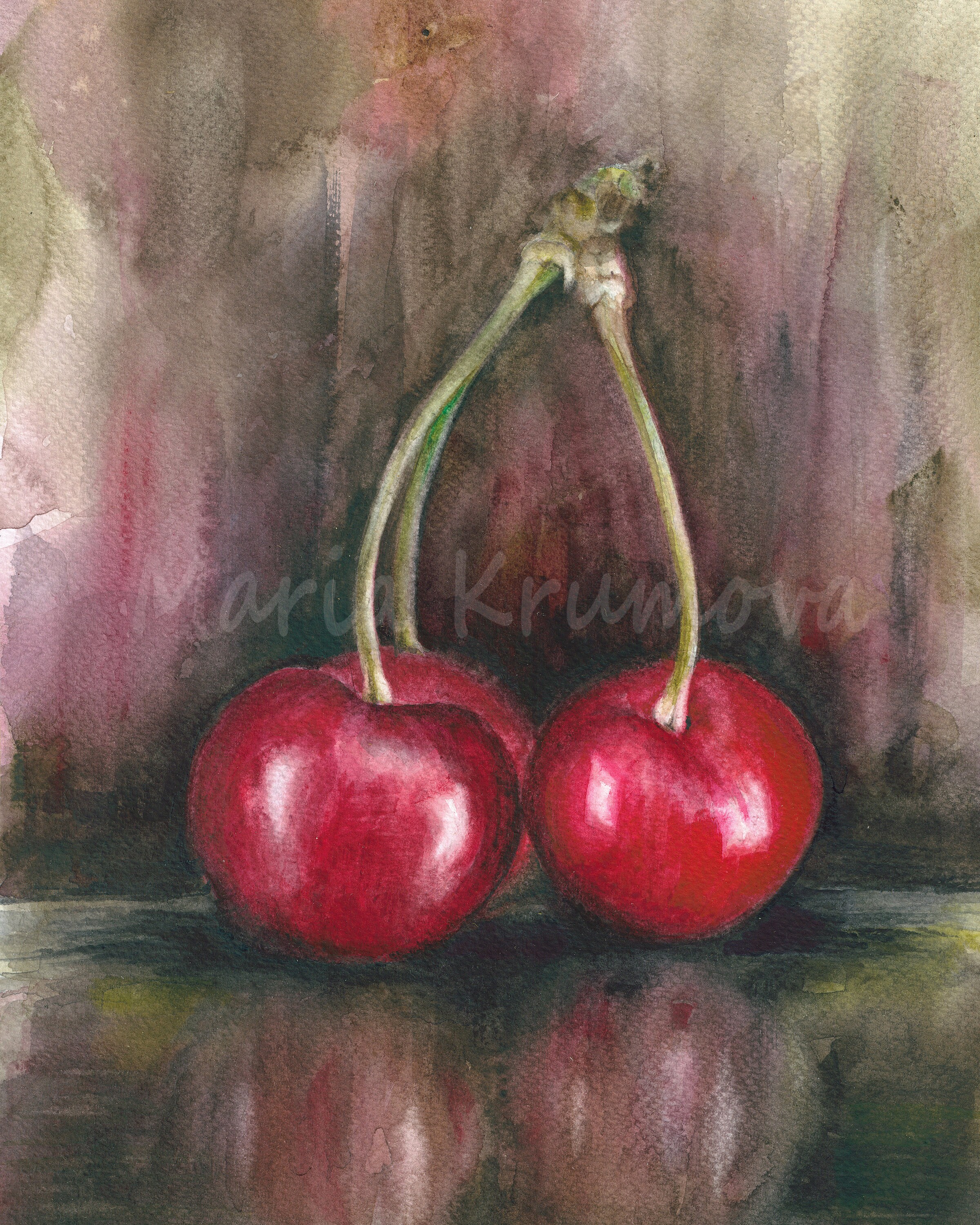 CHERRIES, Watercolor Giclee Print, Watercolor Red Cherries, Cherries ...