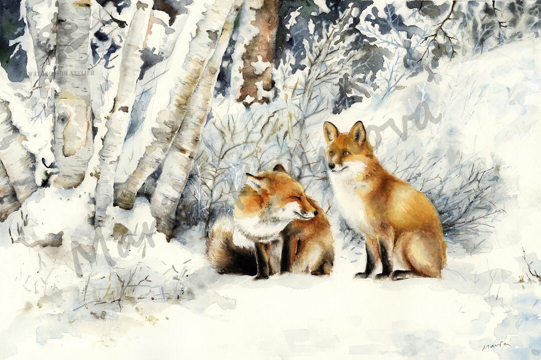 Red Foxes Watercolor Print, Wall Nursery Decor, Red Foxes Gift, Foxes ...