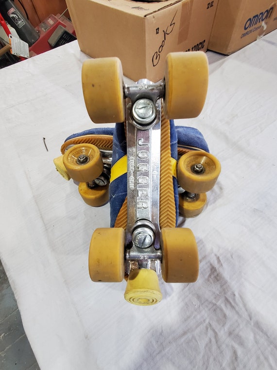 1970s Tennis Show Roller Skates, Blue Suede with Yell… - Gem