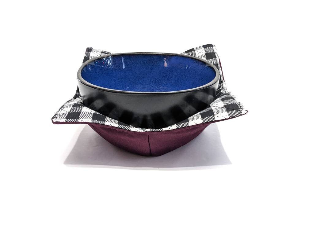 Black and White Checkered Bowl Cozy Set Checkered Soup Bowl | Etsy