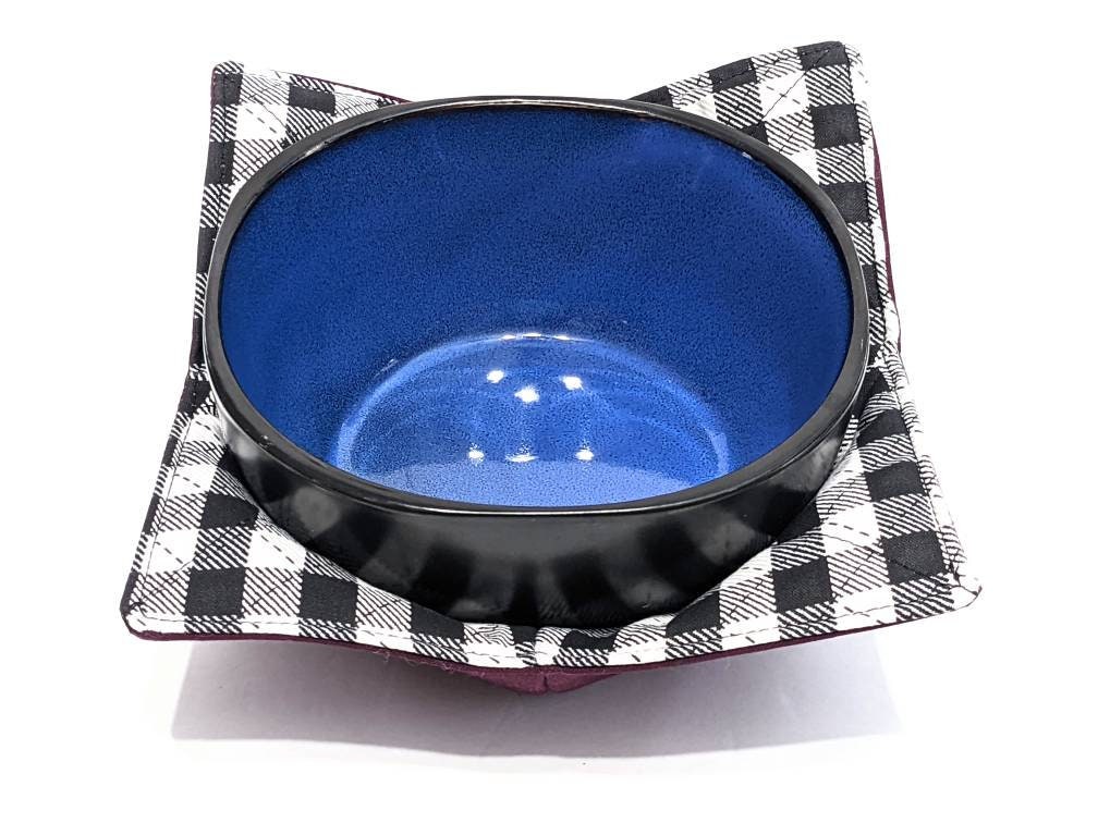 Black and White Checkered Bowl Cozy Set Checkered Soup Bowl | Etsy