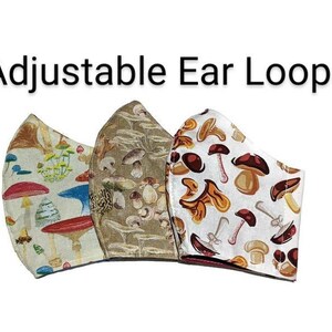 Mushroom Print Face Mask Set With Filter Pocket Adjustable | Etsy