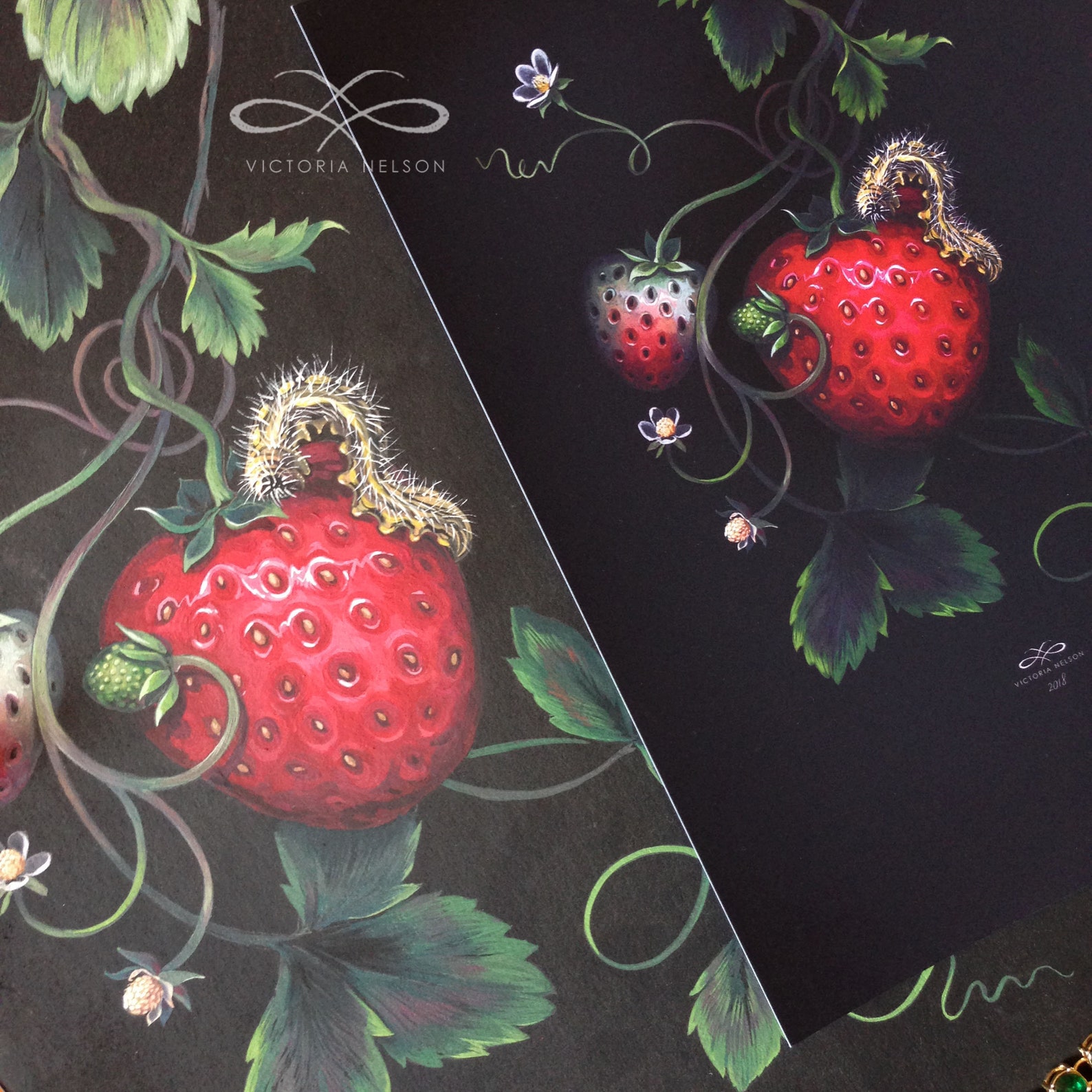 The Strawberry & the Caterpillar A4 Giclée Print Rich Dark - Etsy