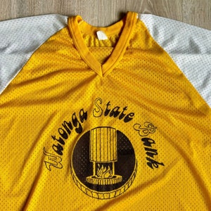 Sm/med - Vintage 70s Watonga State Bank Oklahoma Yellow Mesh Jersey / T ...