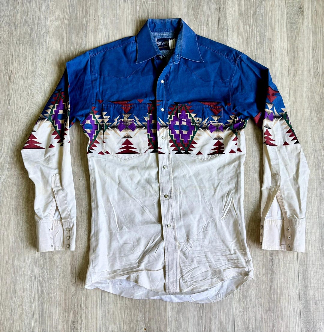Vintage 90s Wrangler Blue / Cream / Aztec Strip Southwestern / Western ...