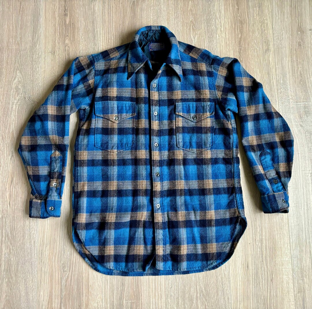 Sm/med - Vintage 60s Pendleton Blue Plaid Flannel Guide Shirt - Etsy