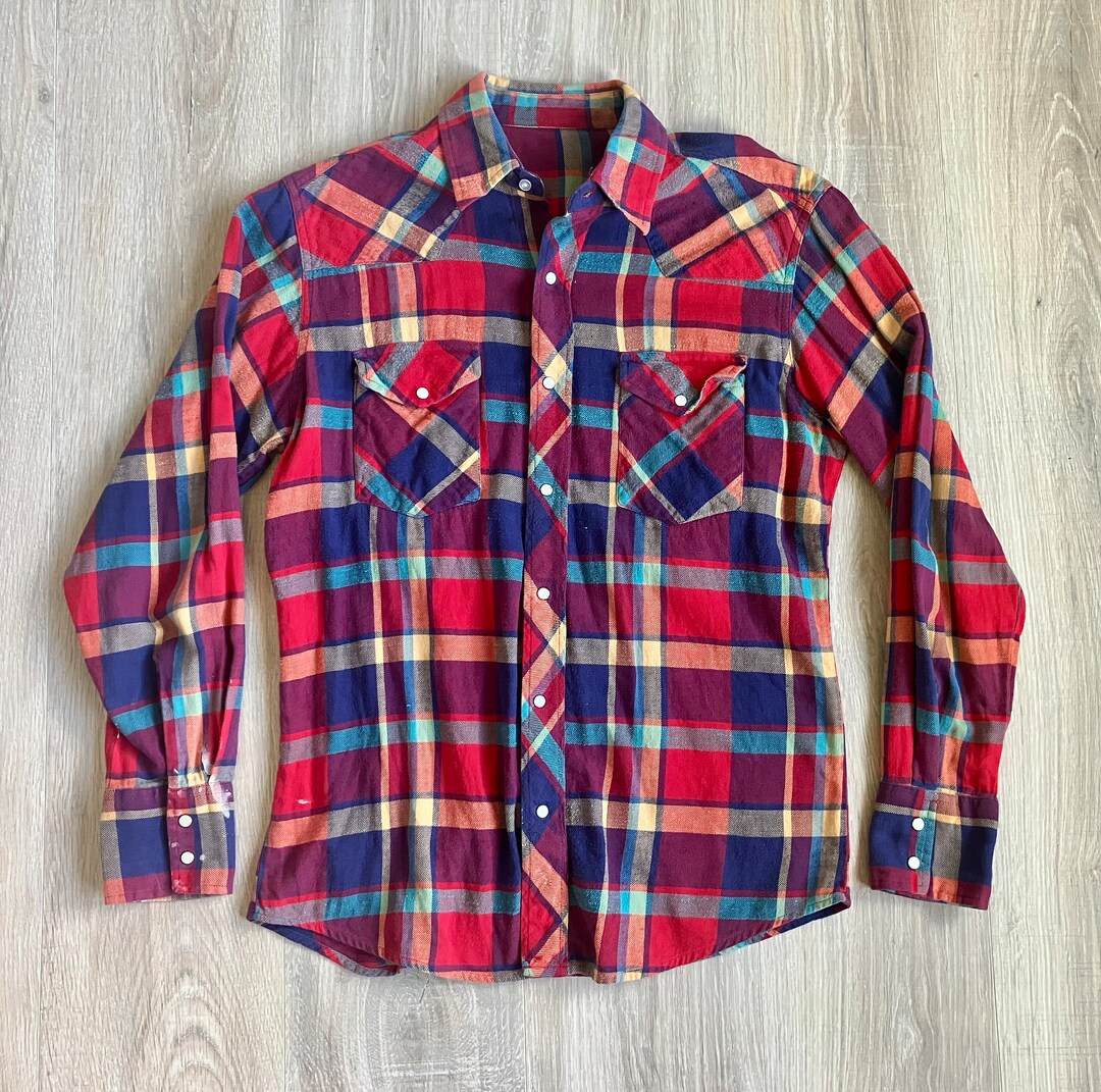 Medium Vintage 80s Plaid Flannel Western Pearlsnap Shirt - Etsy
