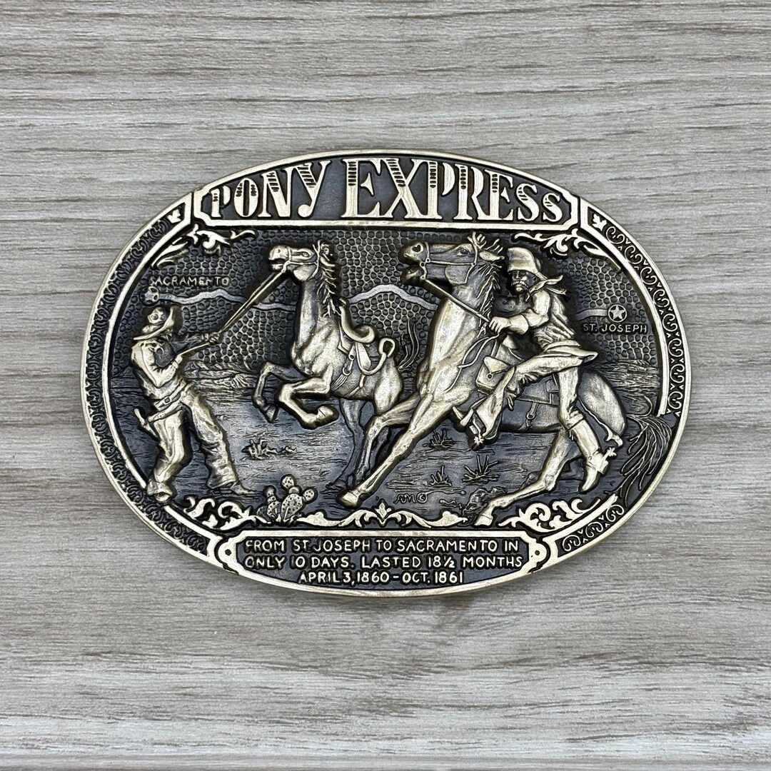 Vintage 80s Pony Express - Taming of the West Collectors Brass Belt ...