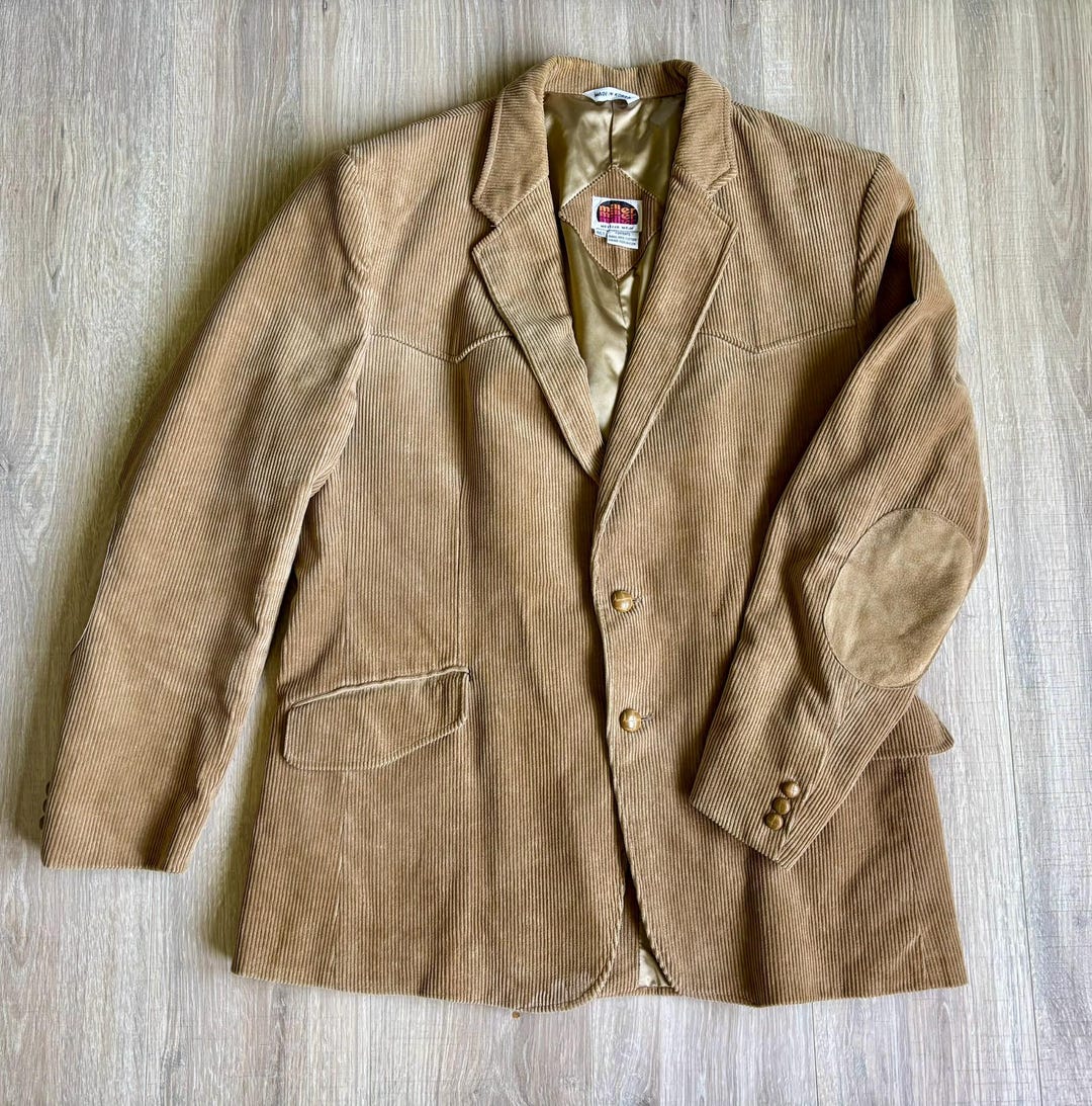 Large - Vintage 70s Miller Western Tan / Brown Corduroy Sport Coat ...
