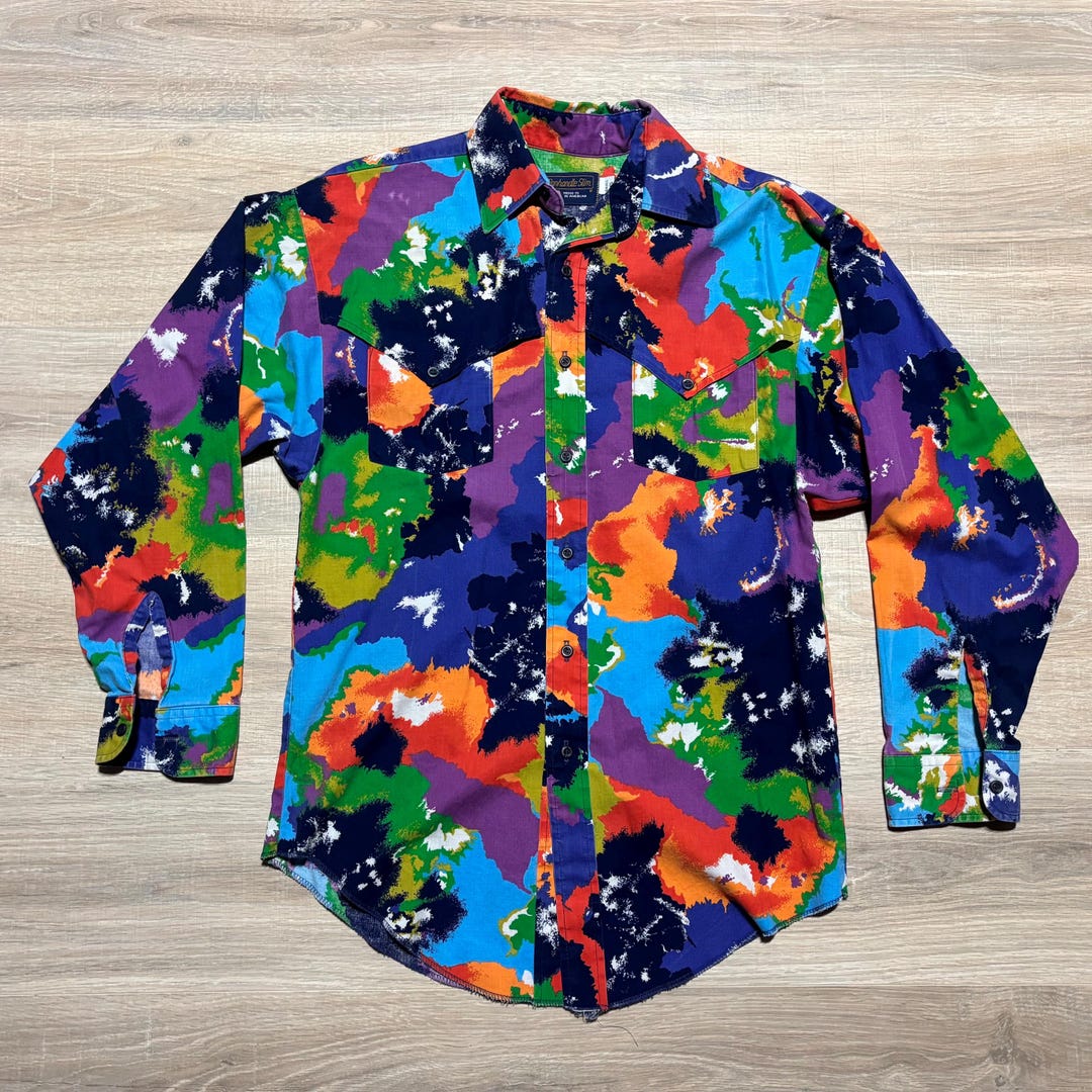 Vintage 90s Panhandle Slim Western Bold Abstract Button up Shirt ...