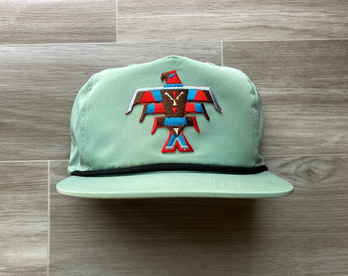 Aztec Thunderbird Patch on Sage Green Poly Rope Hat With Snapback - Etsy