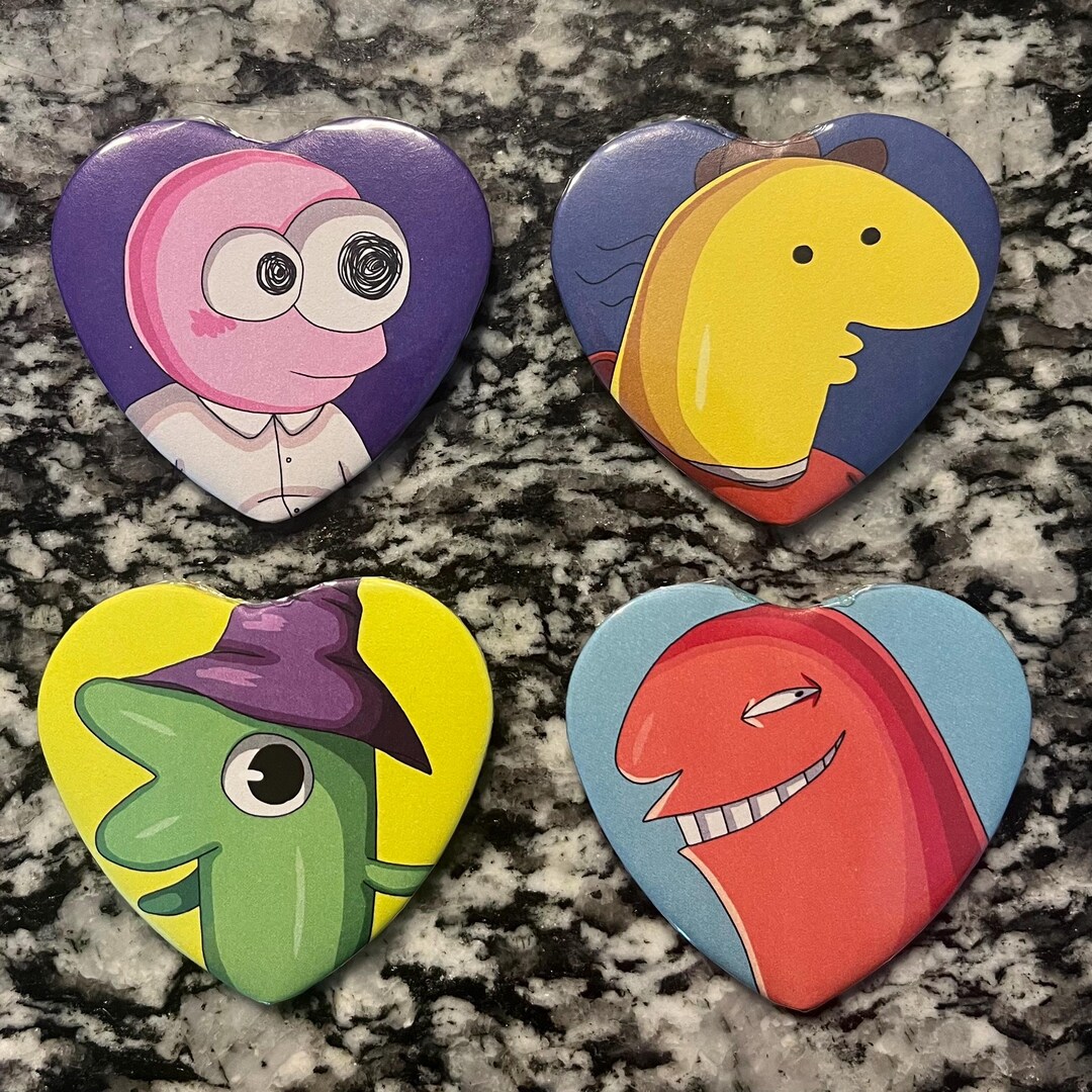 Smiling Friends Heart Pins! | Pim, Charlie, Glep, Alan! - Etsy
