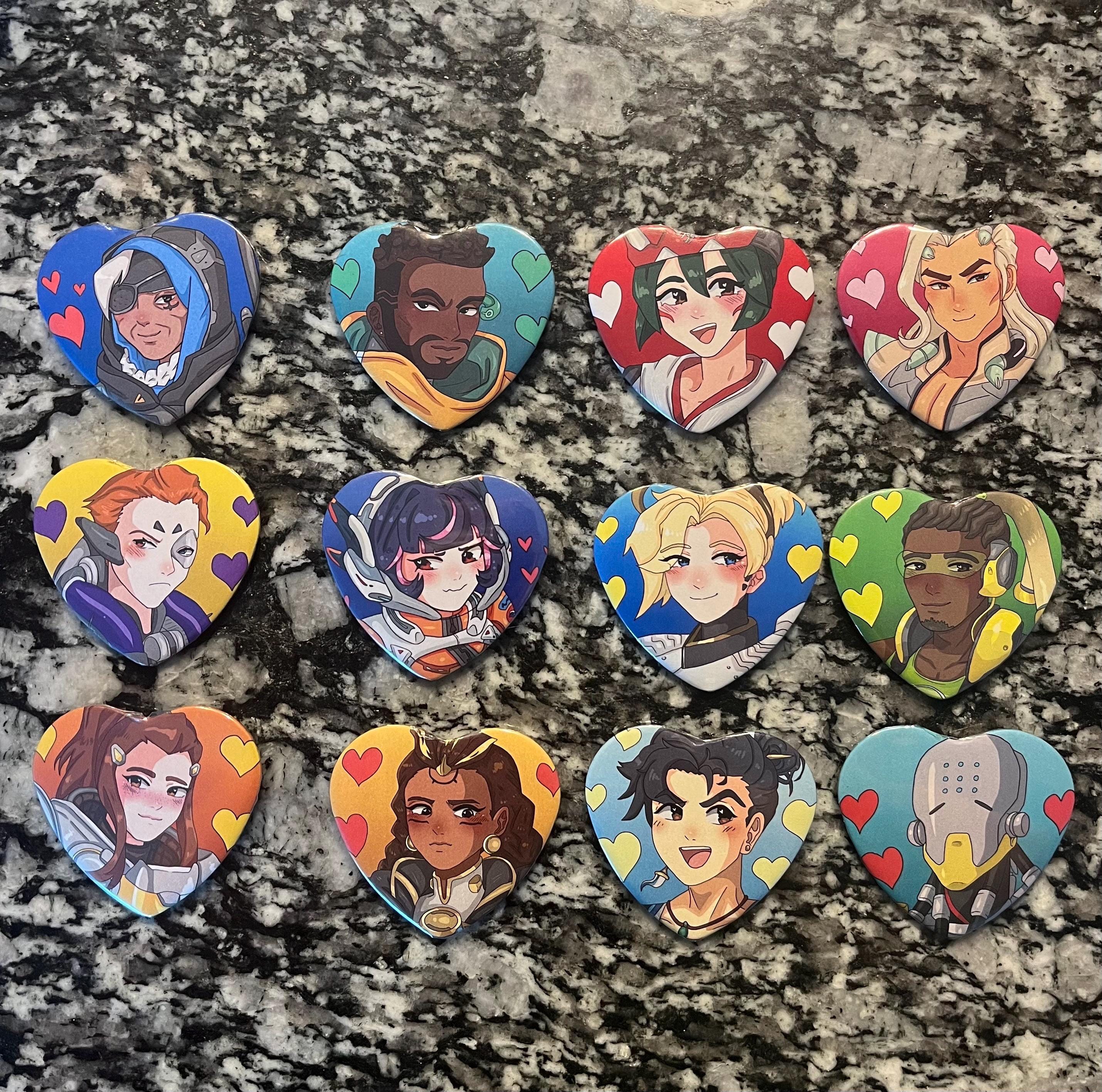 Overwatch Support Heart Button Pins | Ana, Baptiste, Brigitte, Illari ...