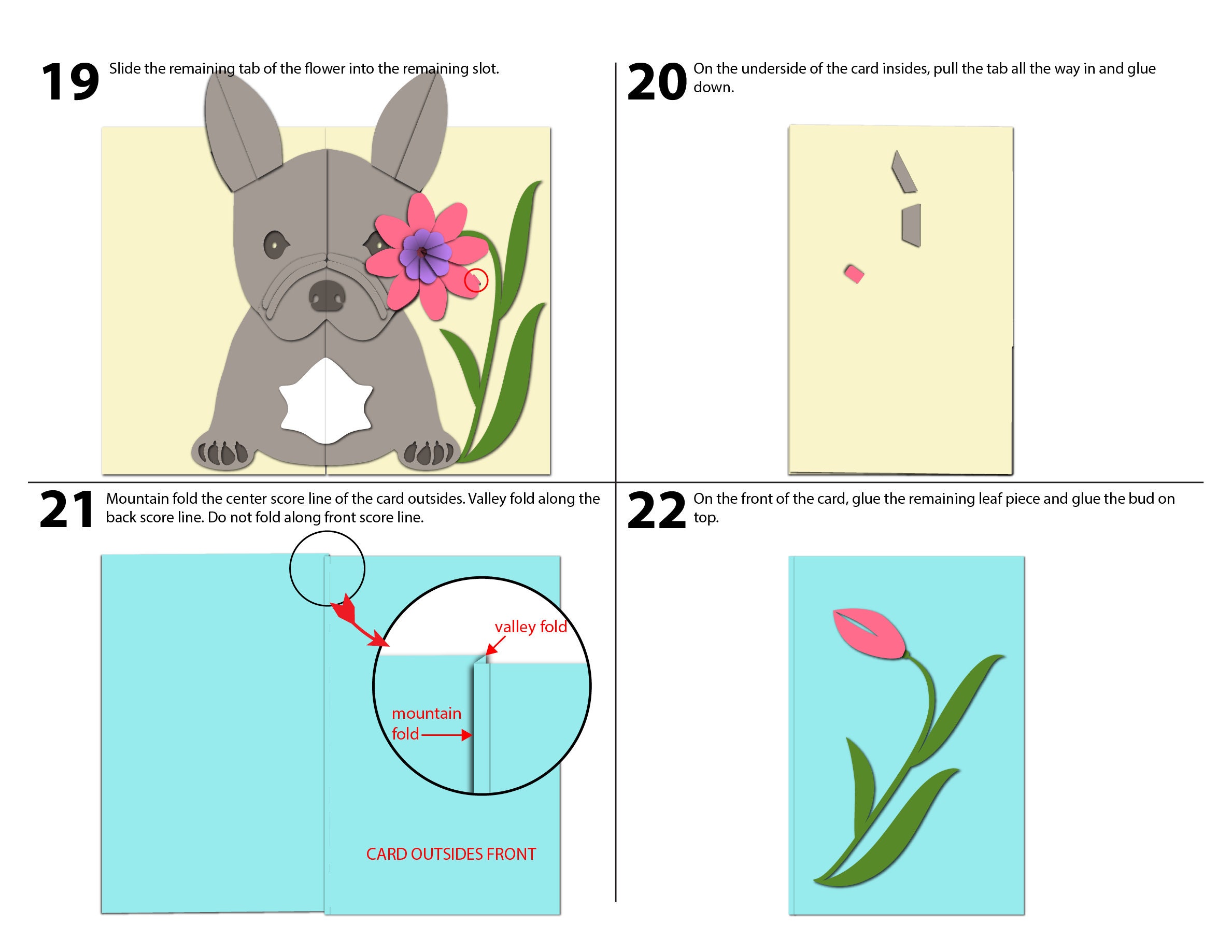 DIY Frenchie With Flower Popup Card Template SVG and PDF Files for ...