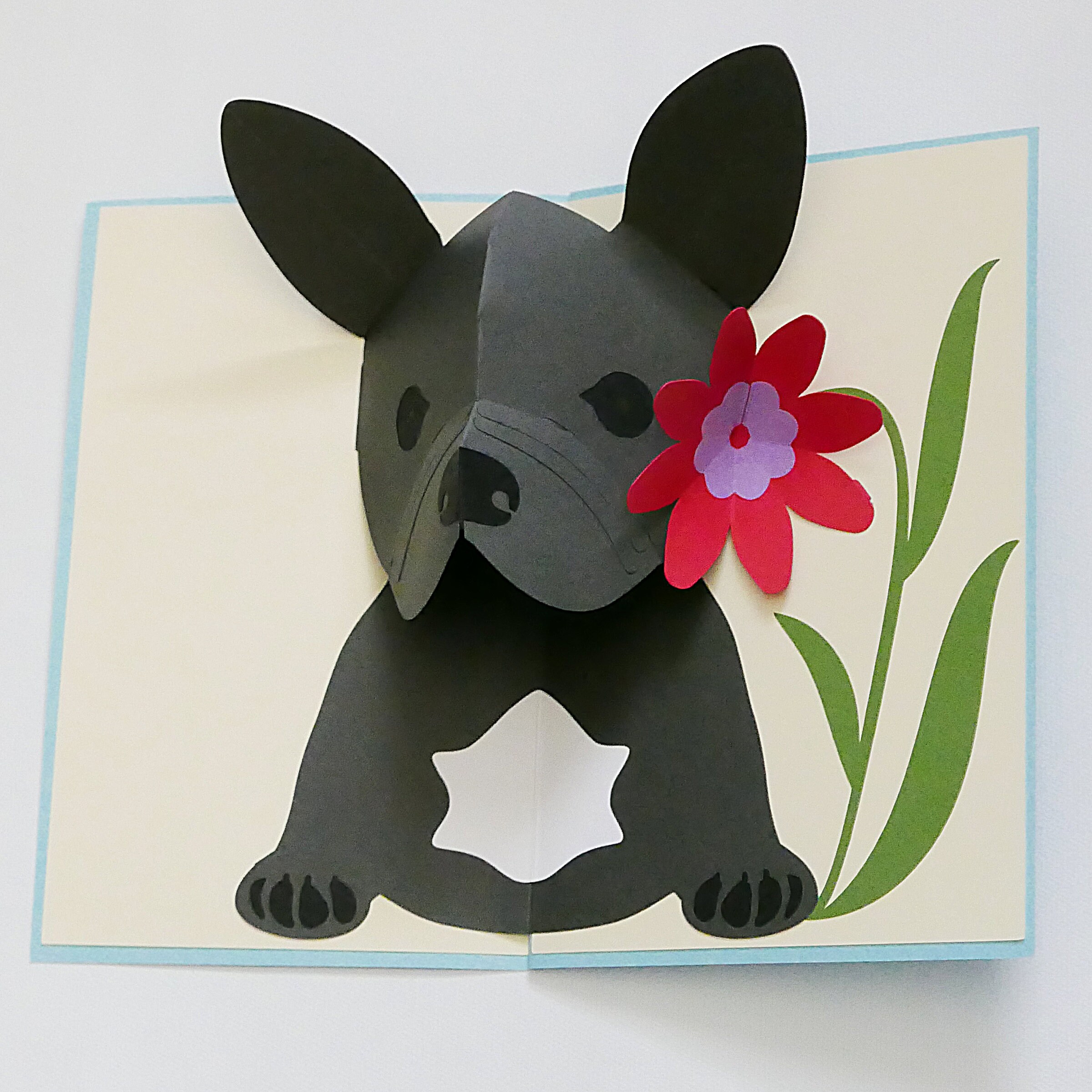 DIY Frenchie with Flower Popup Card Template SVG and PDF files for ...