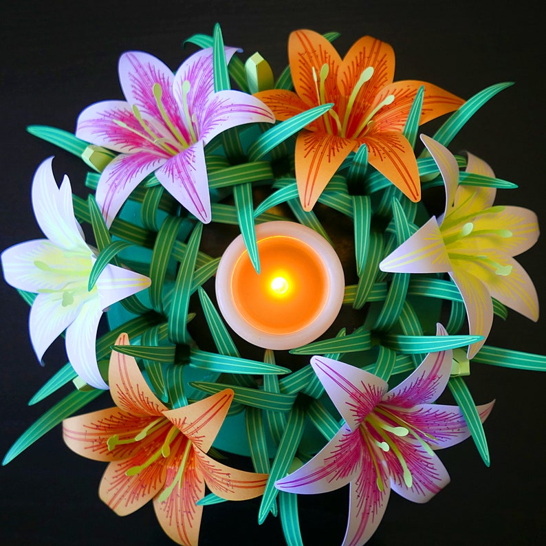 DIY Papercraft Lily Wreath or Centerpiece Template SVG and PDF Files ...