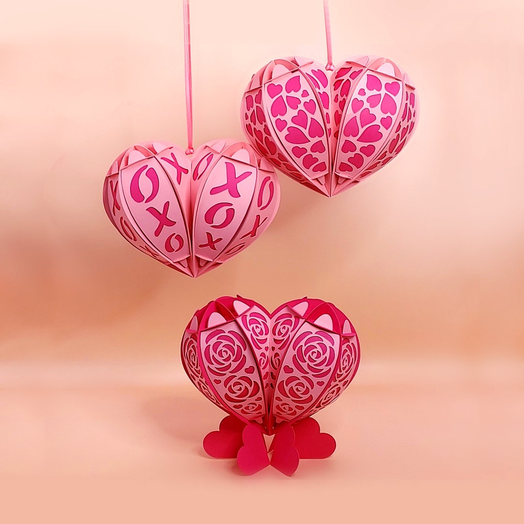 3D Heart Ornament or Box DIY No Glue Template PDF and SVG Files for ...