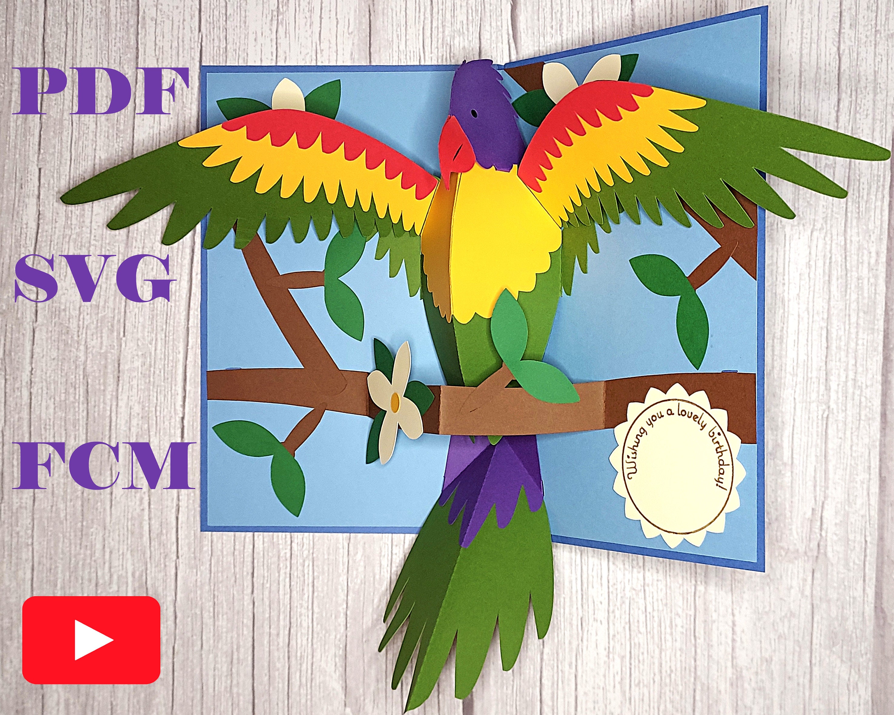 DIY Parrot Pop-up Card SVG and PDF Template for Instant - Etsy