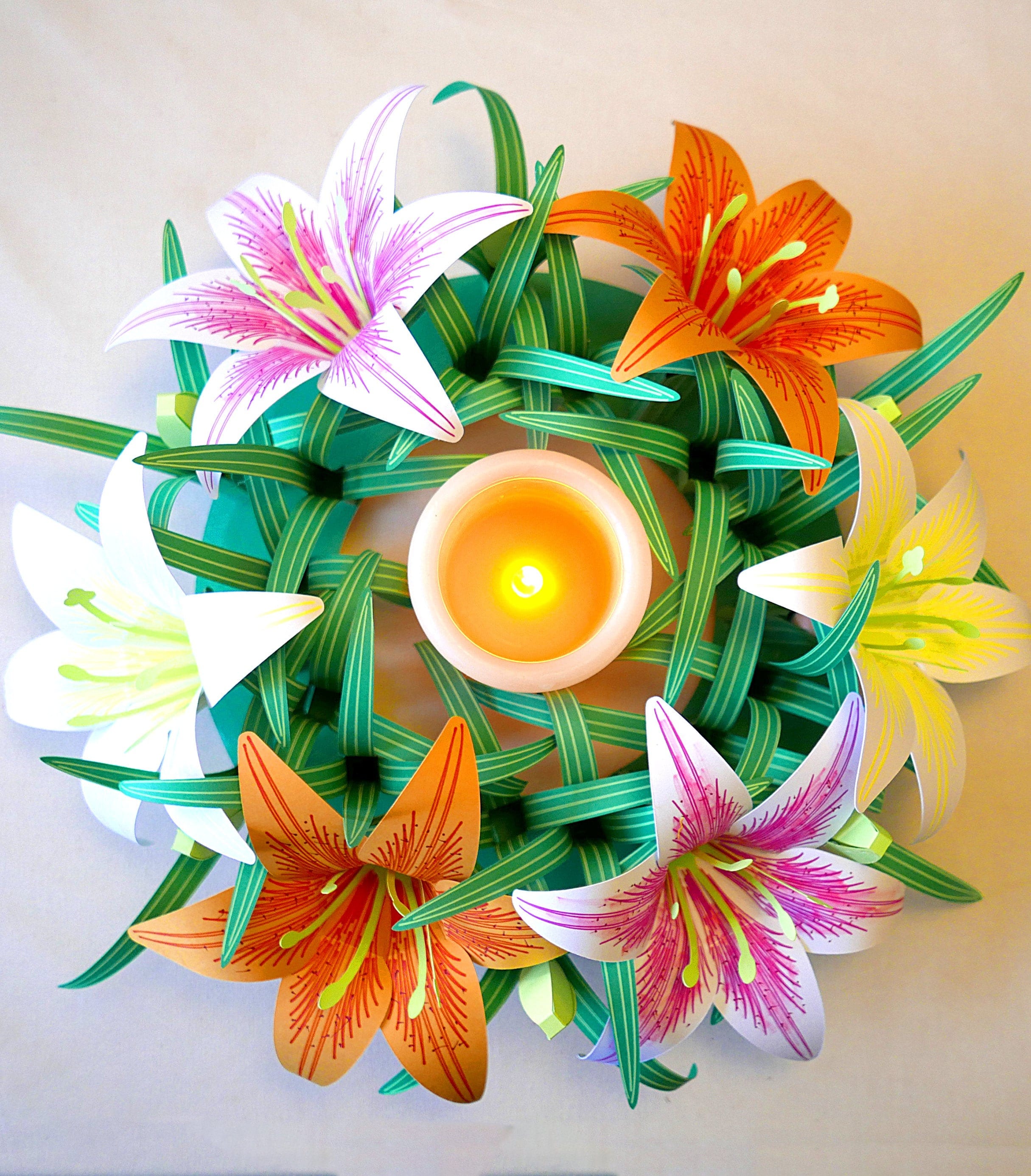 DIY Papercraft Lily Wreath or Centerpiece Template SVG and PDF Files ...
