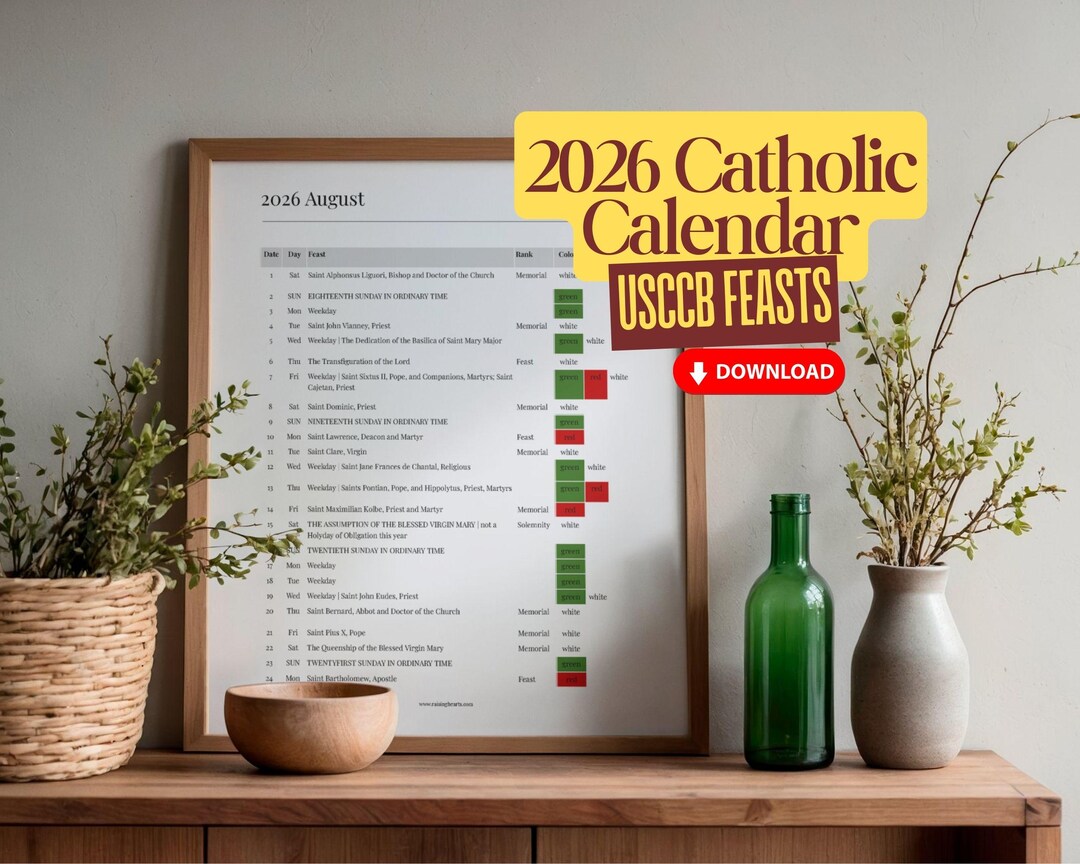 2026 US Catholic Liturgical Calendar PDF: Color Coded Feasts, Ranks ...