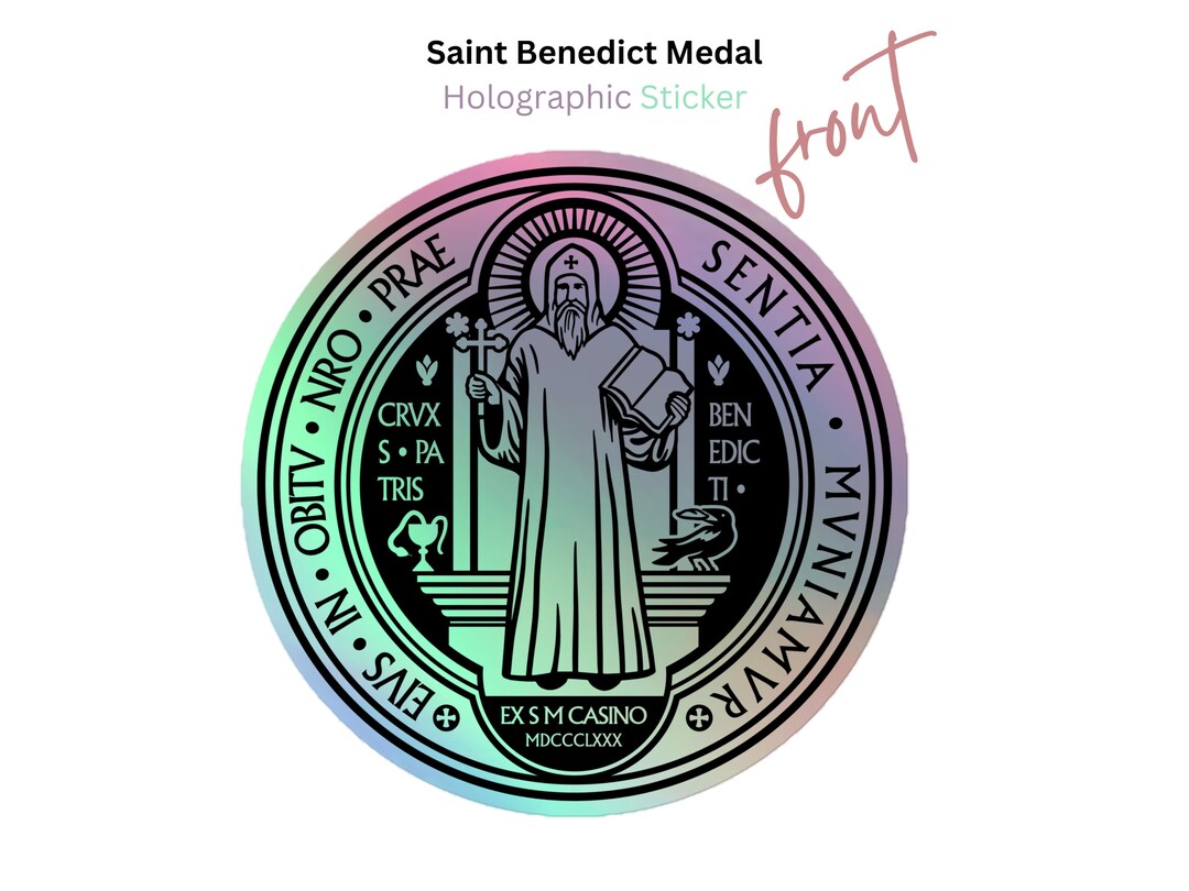 Saint Benedict Medal Holographic Sticker Front Side Available in 3 ...