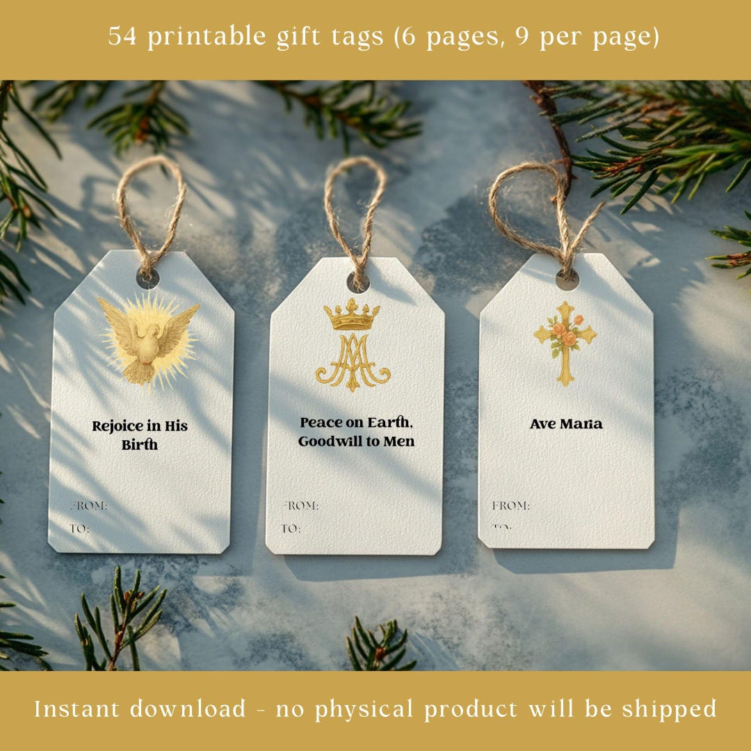 Printable Catholic Christmas Gift Tags, Vintage Holy Card Ephemera ...