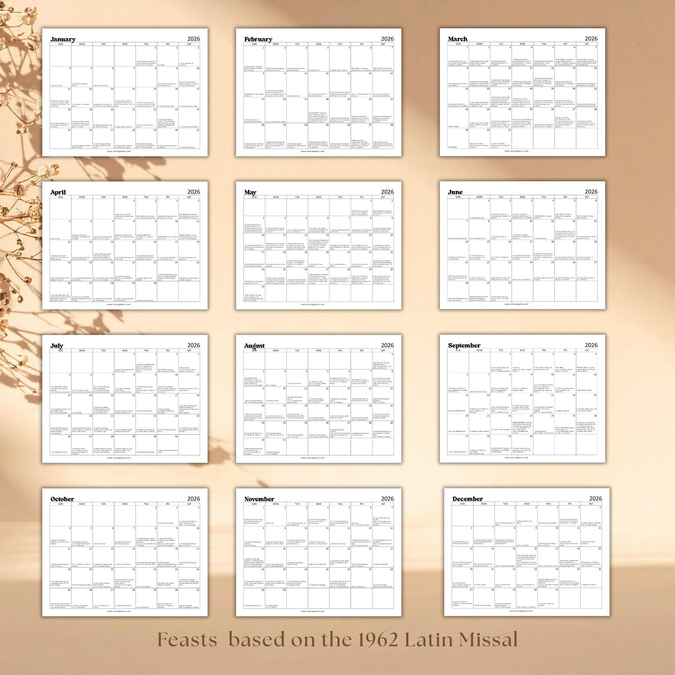 2026 Traditional Catholic Calendar: Latin Mass Feasts (letter Size PDF ...