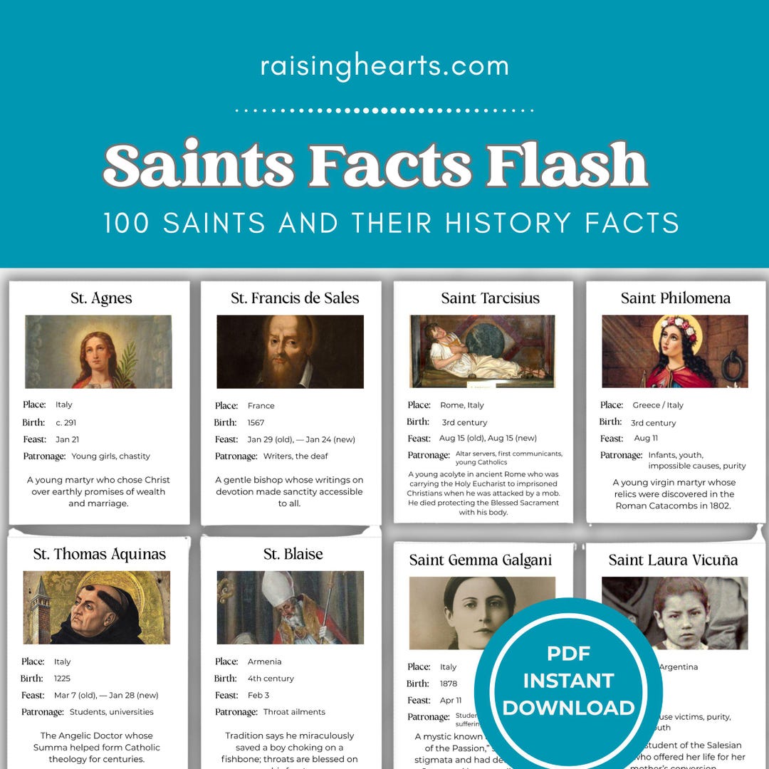 Catholic Saints Flash Cards: Homeschool & Catechism (printable PDF) - Etsy