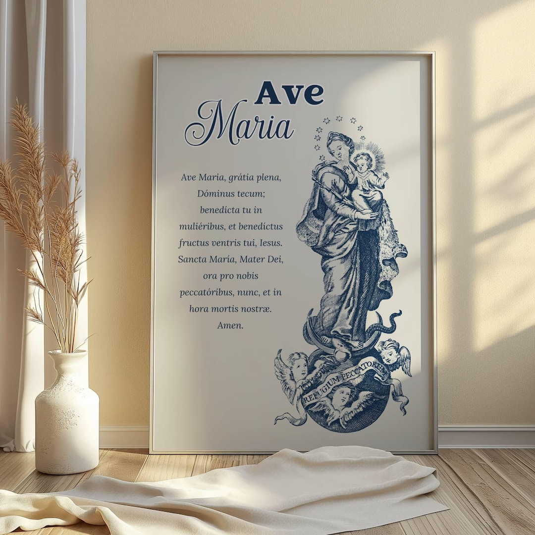 Ave Maria Latin Prayer for Hail Mary, Digital Wall Art, Printable ...