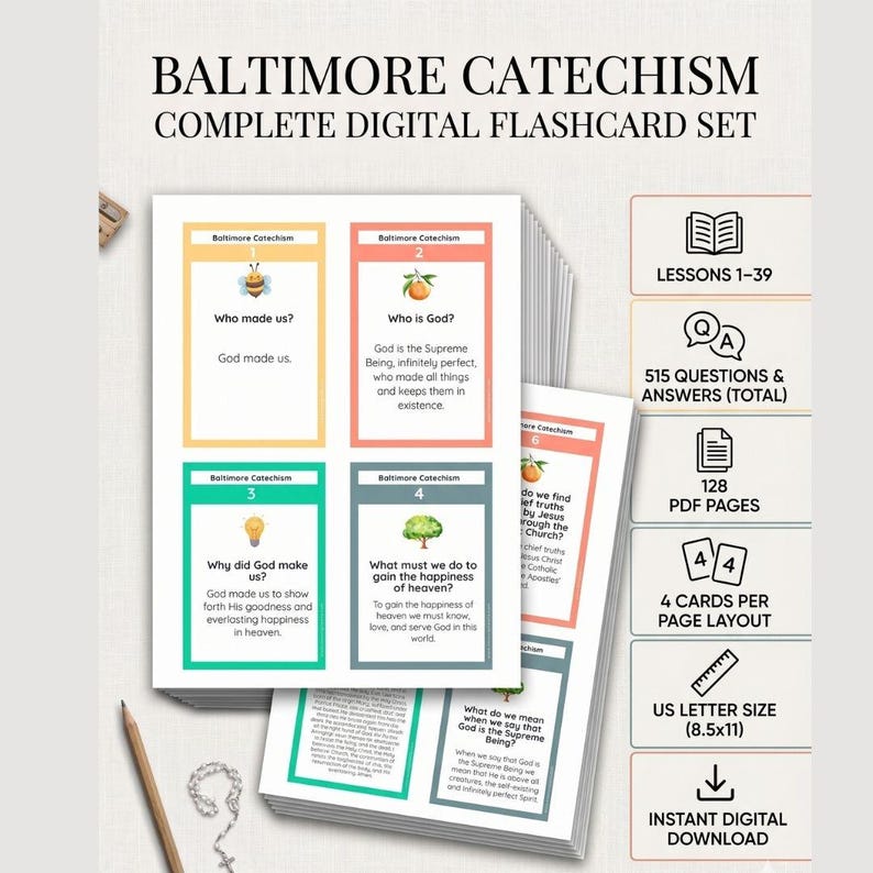 Baltimore Catechism Flashcards, Lessons 1-39, 515 Q&A (digital Download ...