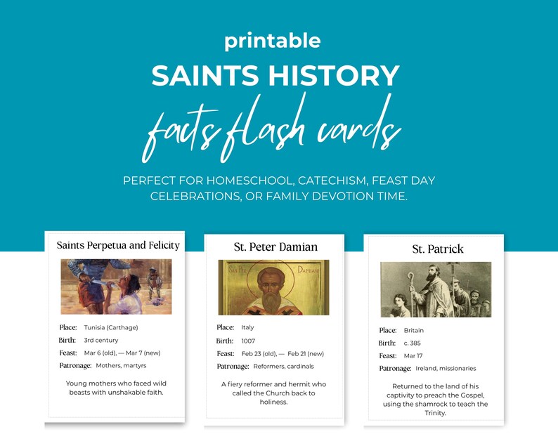 Catholic Saints Flash Cards: Homeschool & Catechism (printable PDF) - Etsy