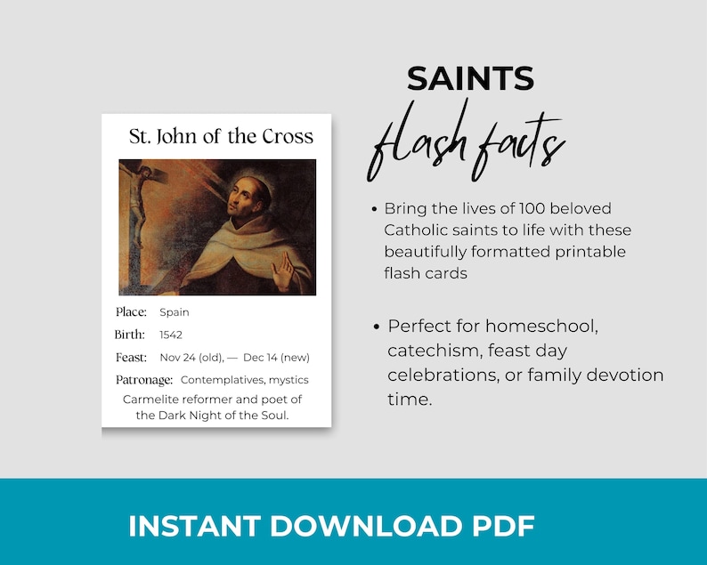Catholic Saints Flash Cards: Homeschool & Catechism (printable PDF) - Etsy