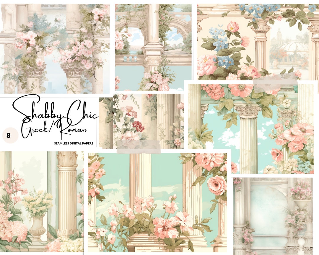 Shabby Chic Colonnade Pillar and Roses Repeating Pattern Seamless ...