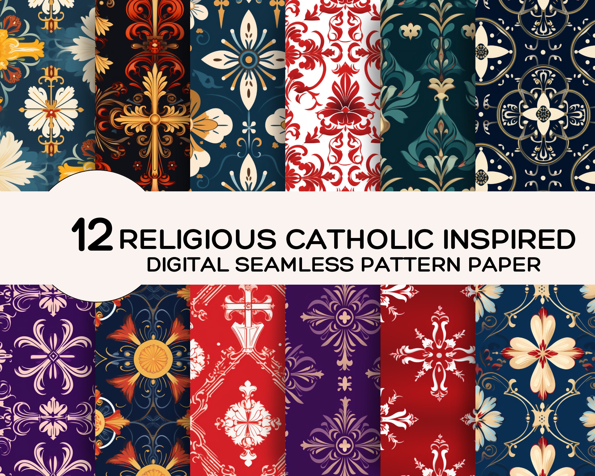 Beautiful Holy Religious Inspired Christian Catholic Seamless Pattern ...