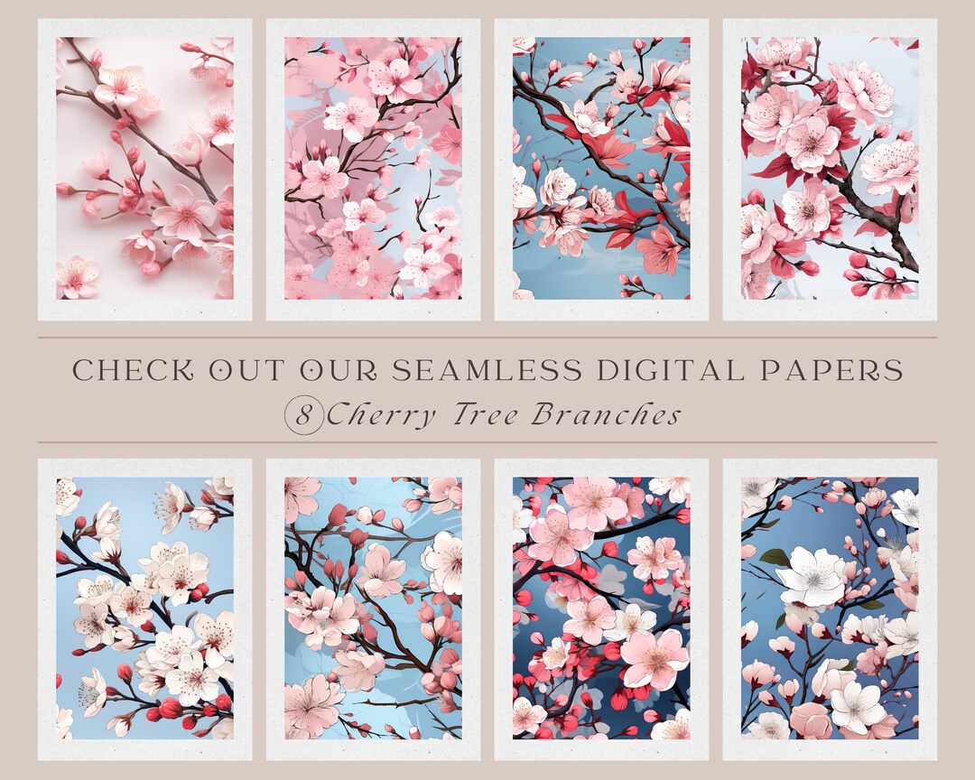 8 Beautiful Pink Japanese Cherry Blossom Repeating Pattern Digital ...
