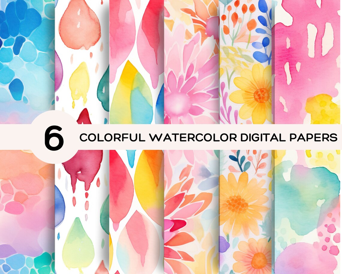 Beautiful Colorful Rainbow Watercolor Repeating Seamless Digital Papers ...