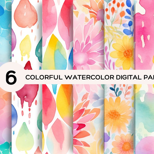Beautiful Colorful Rainbow Watercolor Repeating Seamless Digital Papers ...