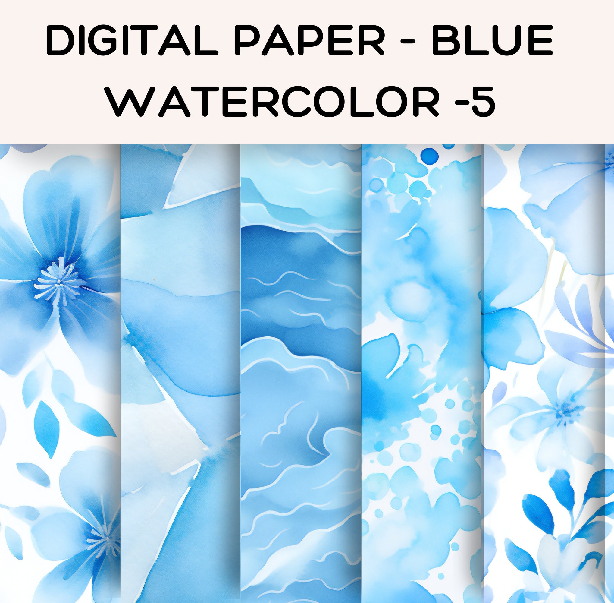 Beautiful Watercolor Blue Seamless Digital Papers X5 - Etsy