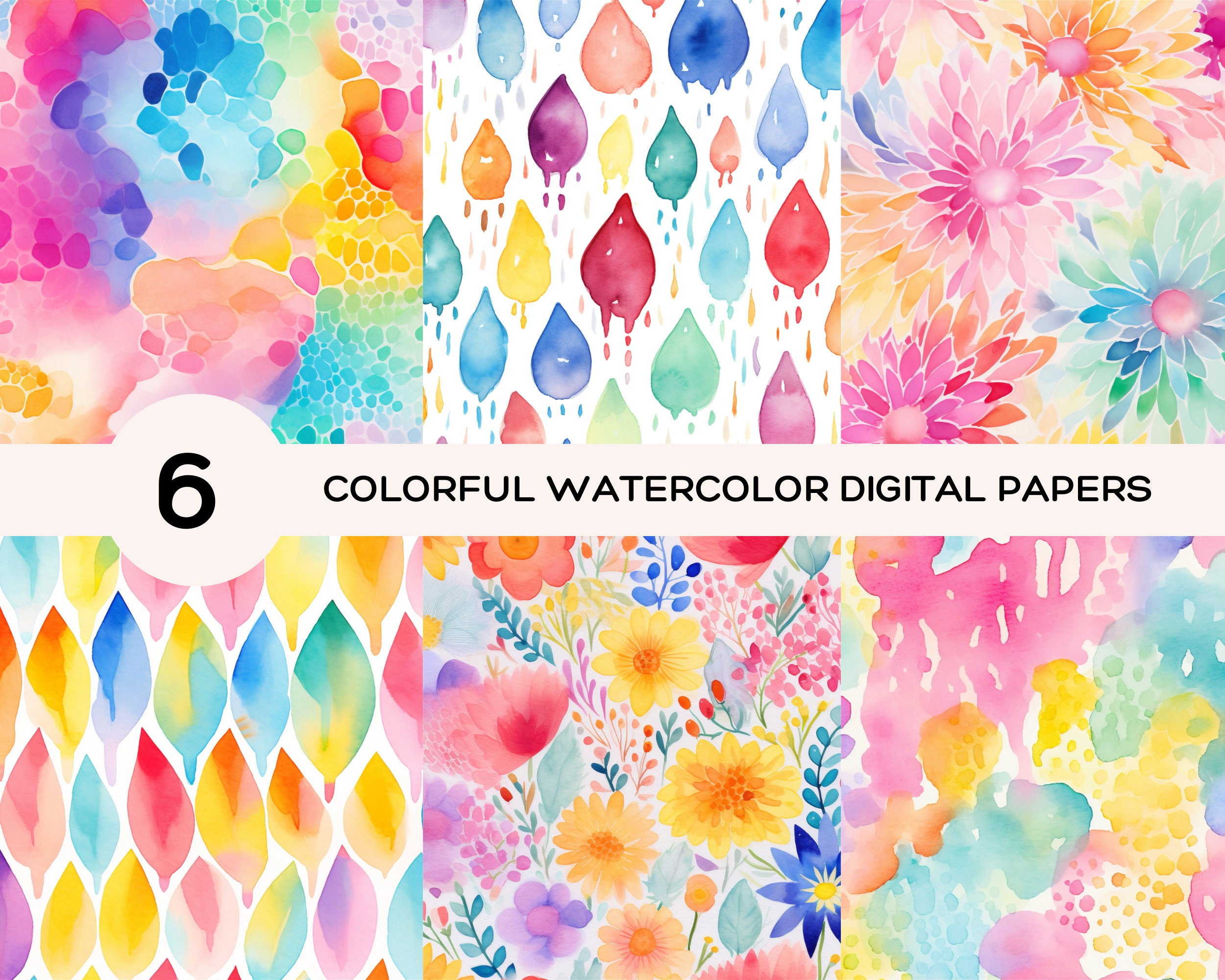 Beautiful Colorful Rainbow Watercolor Repeating Seamless Digital Papers ...